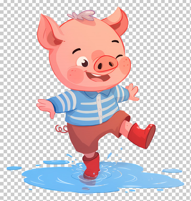 Piglet Jumping In Puddle - Playful Pig In Boots Splashing PNG, Clipart ...