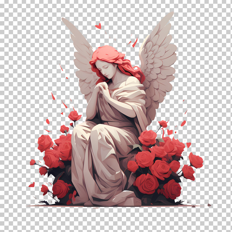 All Saints Day Angel - Angel Statue With Red Flowers PNG, Clipart, All ...