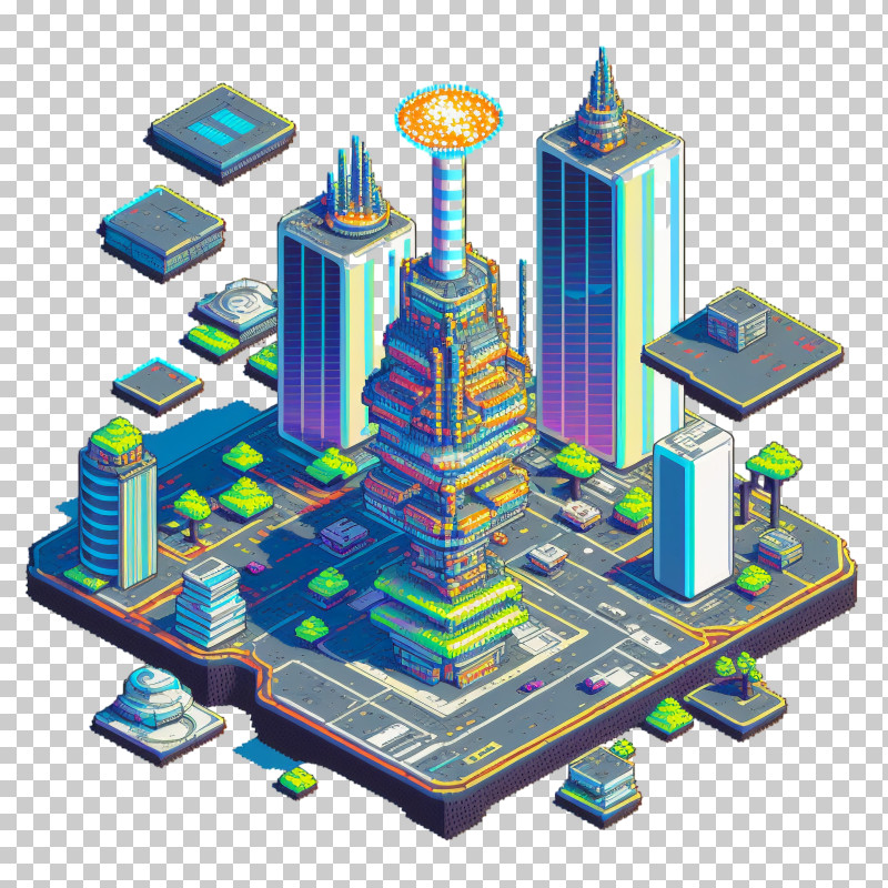 Pixel Art City - Futuristic City With Skyscrapers PNG, Clipart ...