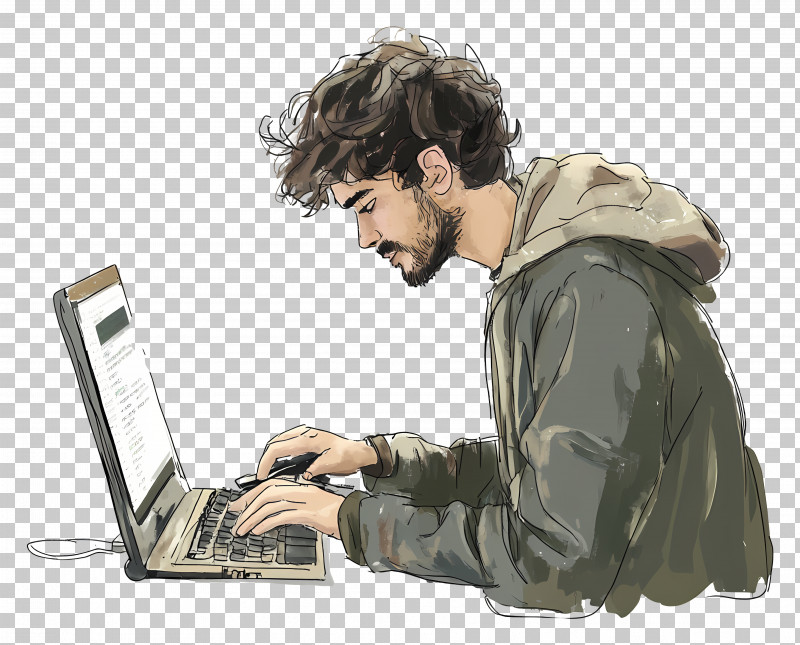 Man Programmer Writing Code Focused Man Typing On Laptop Png Clipart