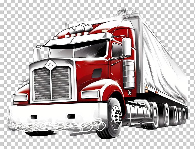 Red Semi Truck - Red Modern Truck With Chrome Details Illustration PNG ...