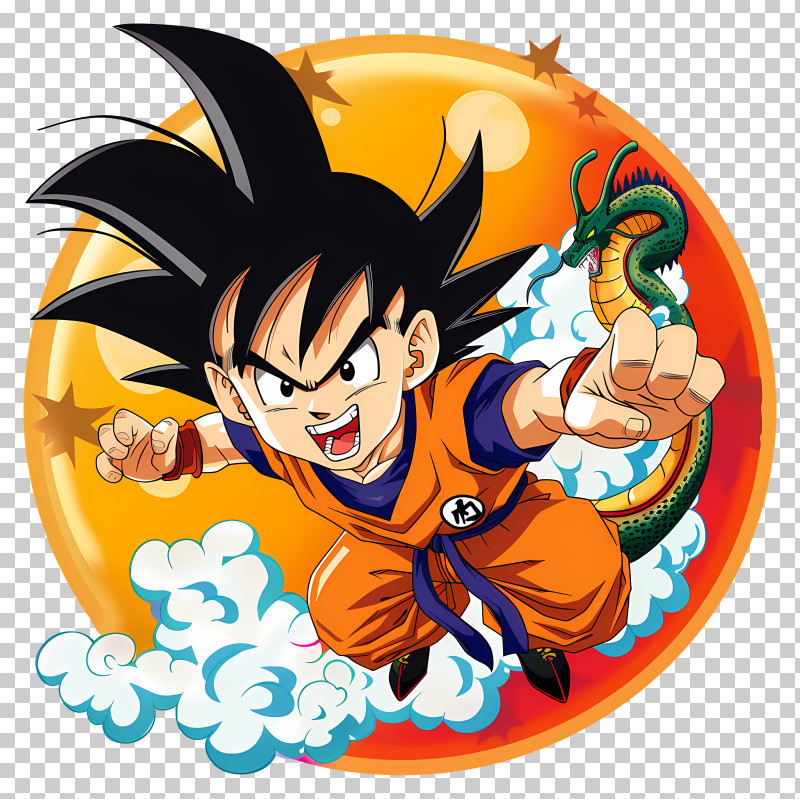 Dragon Ball - Energetic Goku Cartoon Art With Dragon And Clouds PNG ...