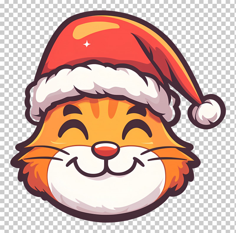 Cat Christmas - Smiling Orange Cat Face With Santa Hat PNG, Clipart ...
