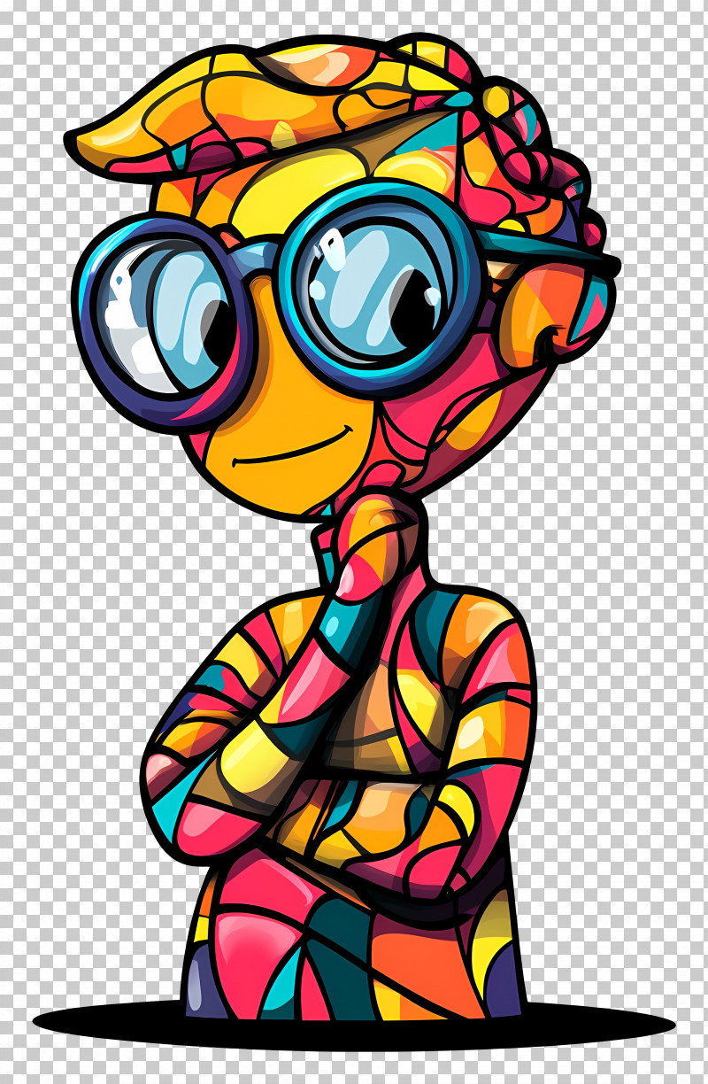 Cartoon Thinking - Colorful Character With Glasses PNG, Clipart ...