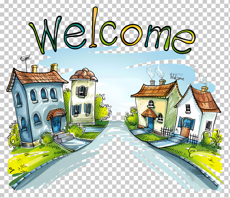 Welcome - Welcome Sign With Cute Houses PNG, Clipart, Community ...