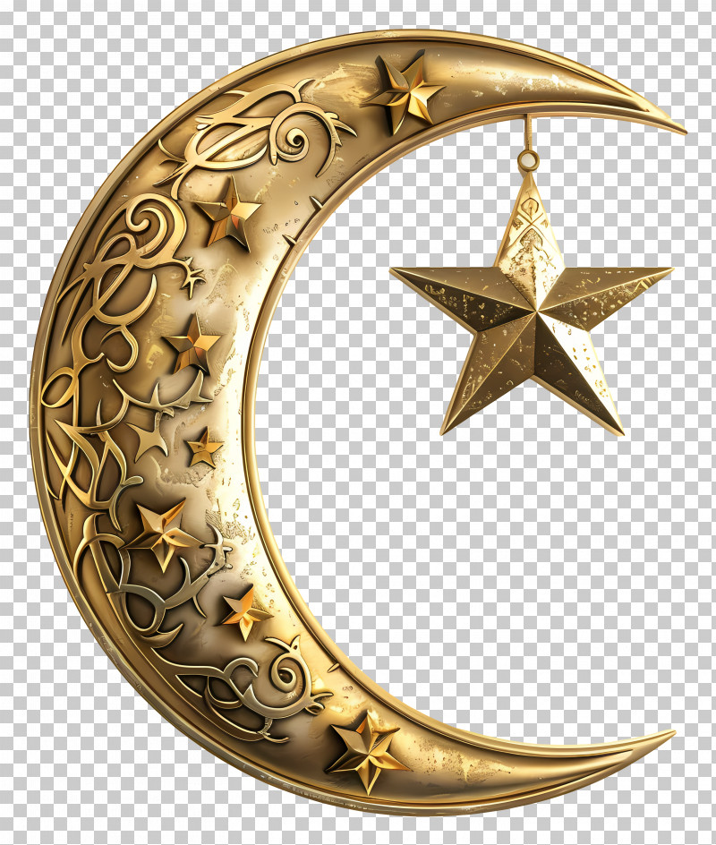 Golden Crescent - Golden Crescent Moon With Star Ornament PNG, Clipart, Celestial Design ...