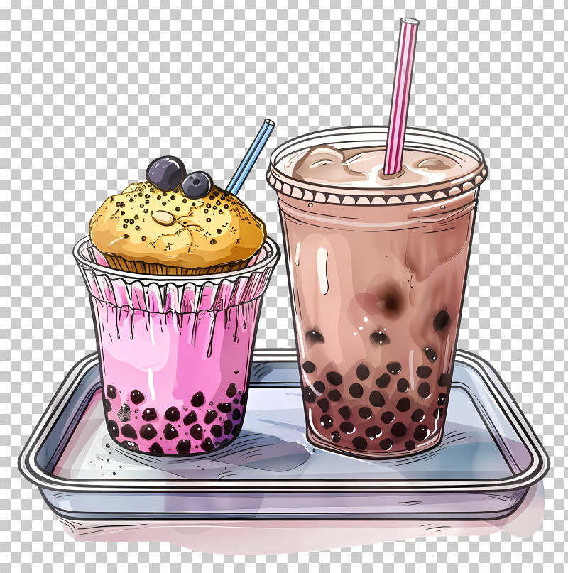 Bubble Tea And Muffin - Bubble Tea And Muffin On Tray PNG, Clipart ...