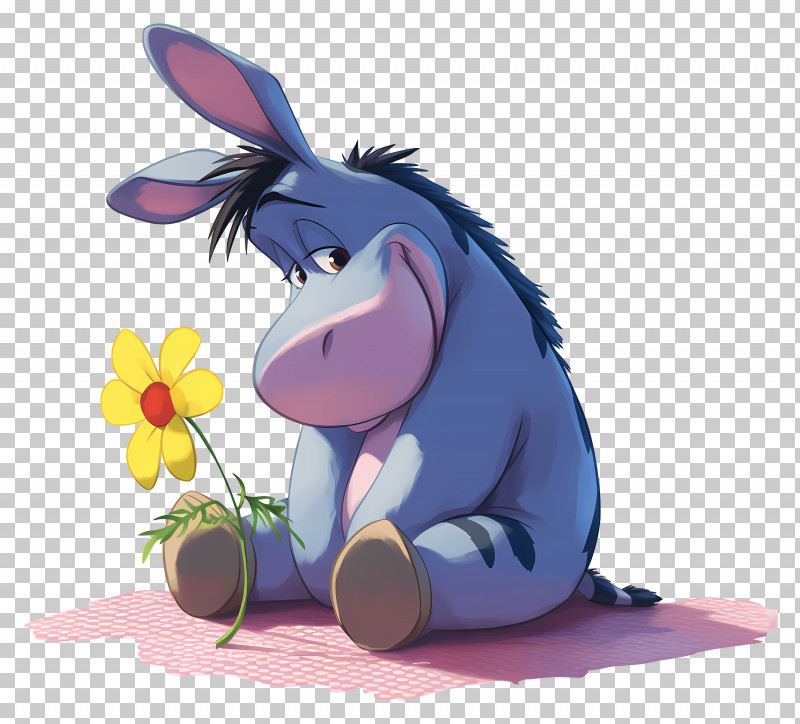 Eeyore - Melancholic Cartoon Donkey With A Yellow Flower PNG, Clipart ...