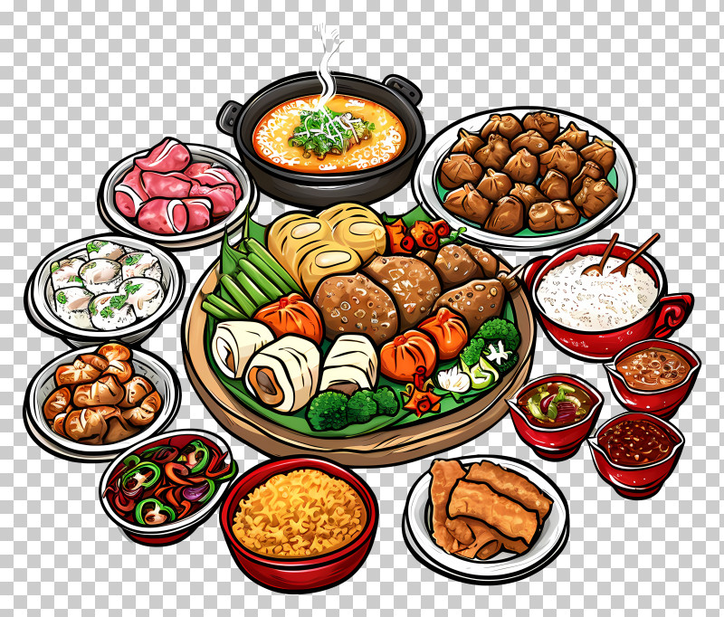Chinese New Year Menu - Delicious Food Platter With Various Dishes PNG ...
