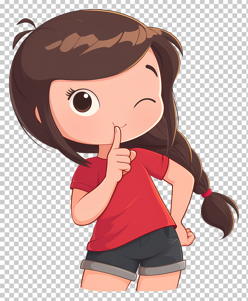 Cute Girl Winking - Cartoon Of A Winking Girl With Red Shirt PNG ...