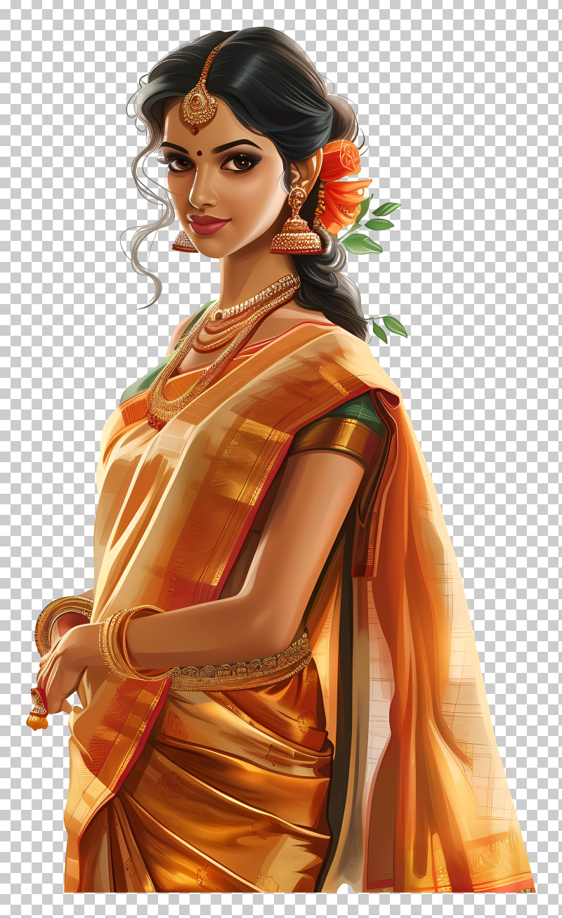 Traditional Pattu Saree - Elegant Illustration Of Woman In Traditional ...