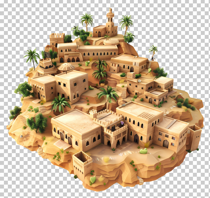 Arab Village - Desert Town Illustration With Stone Buildings PNG ...