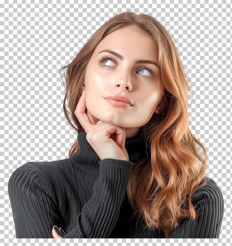 Thinking Woman - Thoughtful Woman In Black Sweater PNG, Clipart ...