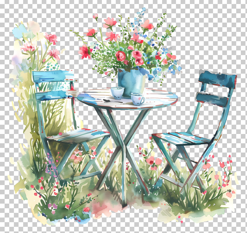 Spring - Colorful Garden Table With Floral Arrangement PNG, Clipart ...