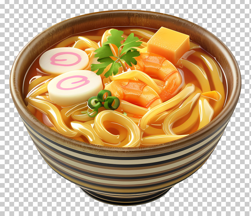Udon - Udon Noodles With Shrimp And Tofu In A Striped Bowl PNG, Clipart ...