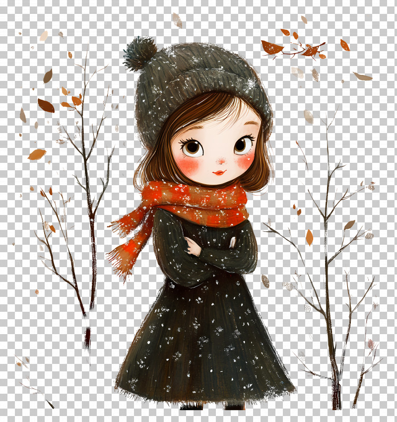 Winter Girl - Cute Girl In Winter Apparel During Snowfall PNG, Clipart ...