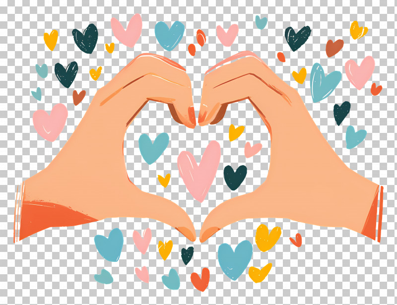 Hands Forming Heart - Hand Heart Gesture With Scattered Hearts PNG ...