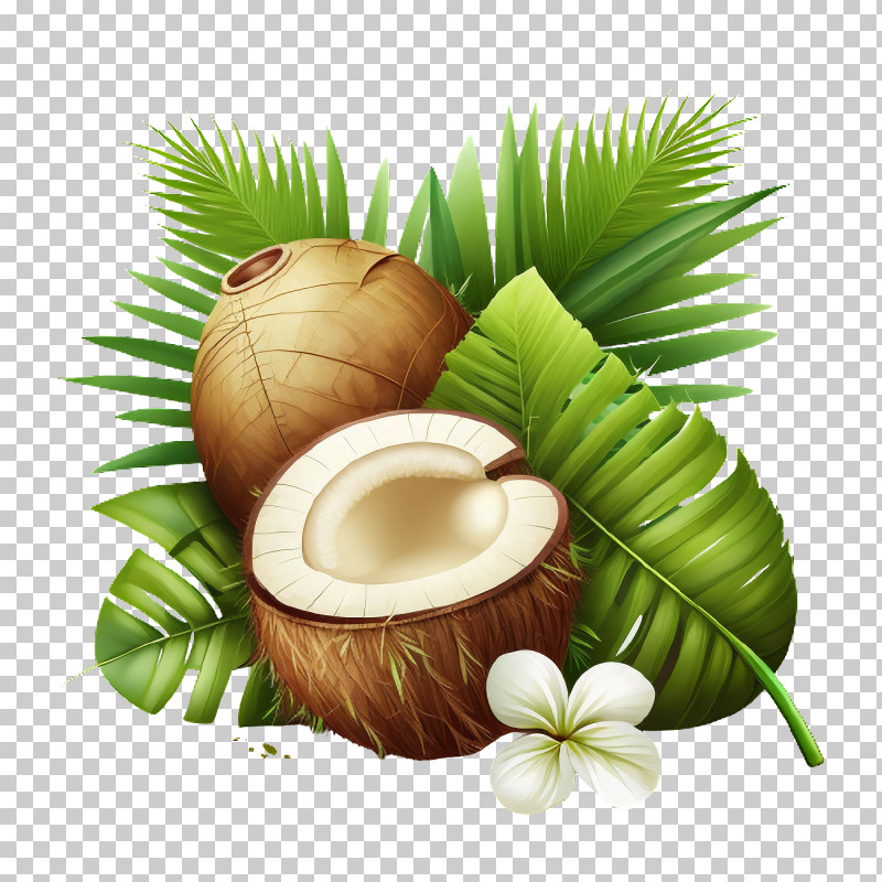 Cartoon Coconut - Tropical Coconut With Palm Leaves PNG, Clipart ...