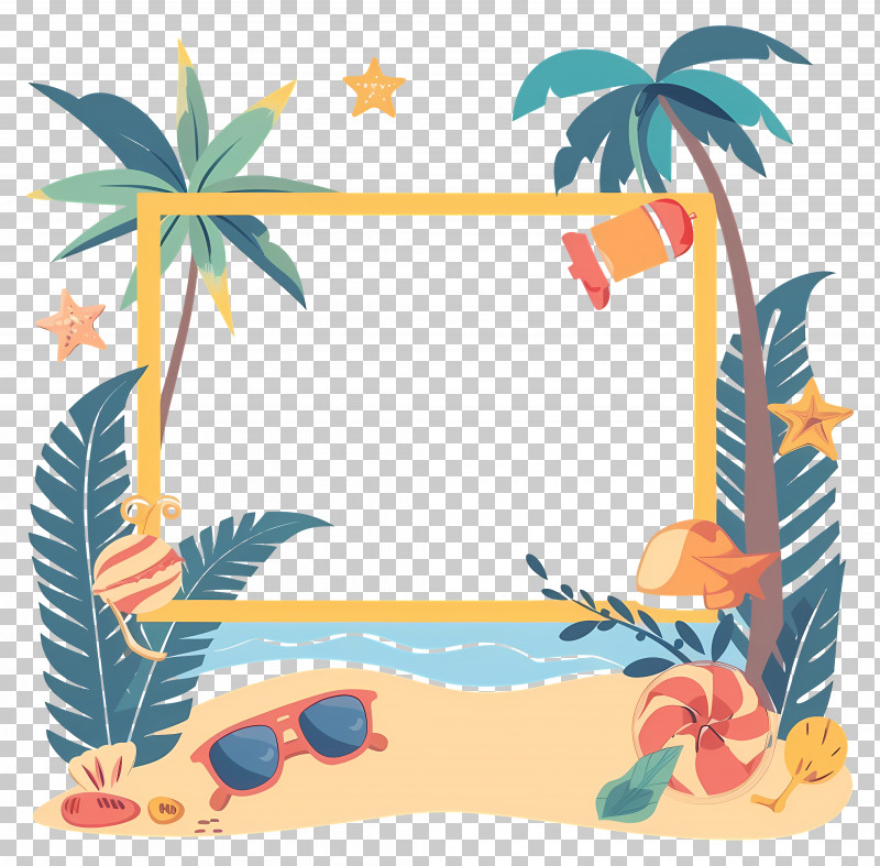 Summer - Summer Beach Frame With Palm Trees And Sunglasses PNG, Clipart ...
