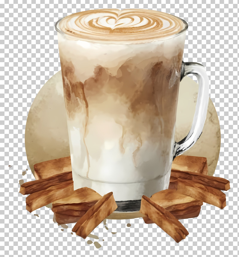 Cartoon - Latte With Cinnamon Sticks And Milk Foam PNG, Clipart ...