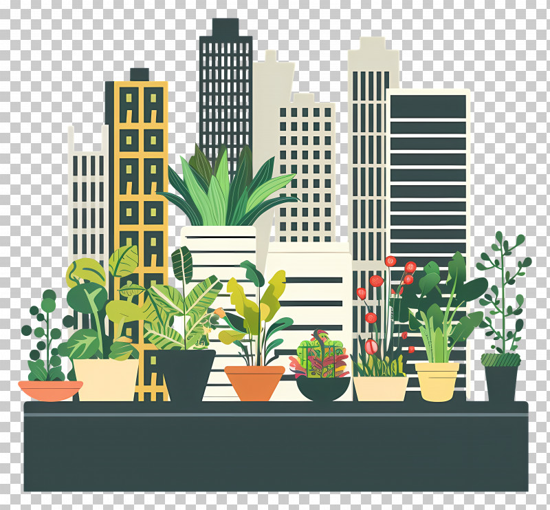 Urban Garden - Cityscape With Potted Plants Illustration PNG, Clipart ...