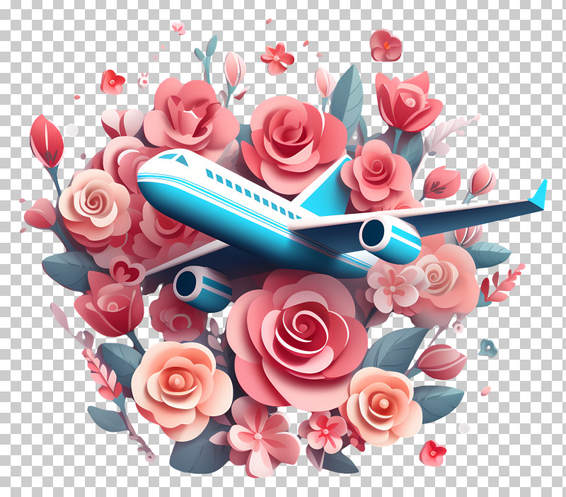 Valentine Airplane - Airplane With A Floral Rose Background PNG ...
