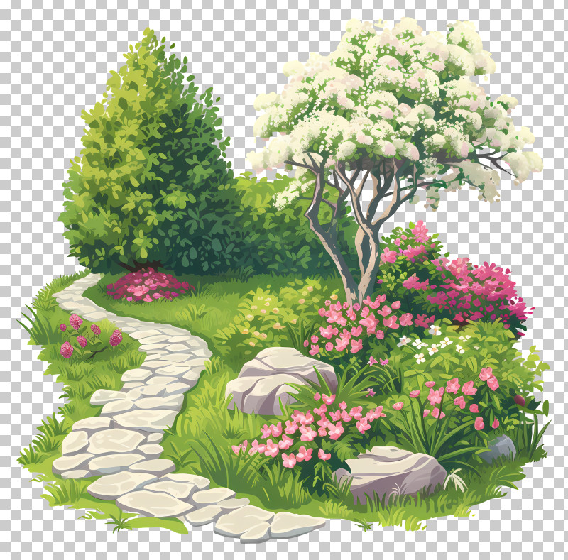 Garden Path - Beautiful Garden Path With Flowers And Trees PNG, Clipart ...