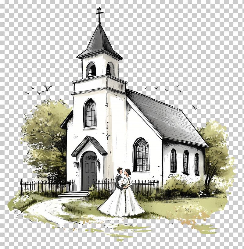 Wedding Church - Wedding Church With Bride And Groom PNG, Clipart ...