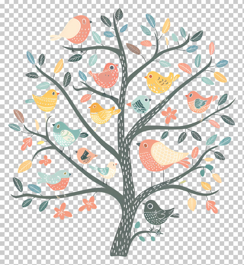 Tree With Birds - Tree Full Of Colorful Birds Illustration PNG, Clipart ...