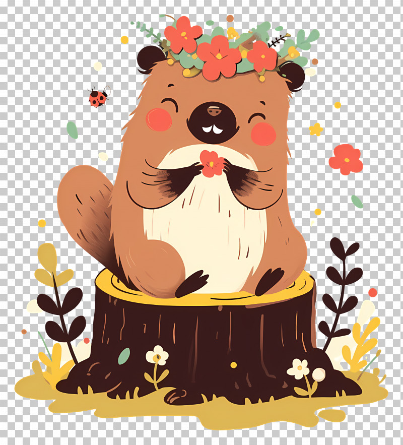 Beaver Sitting On Stump - Flower Crowned Beaver On Tree Stump PNG ...