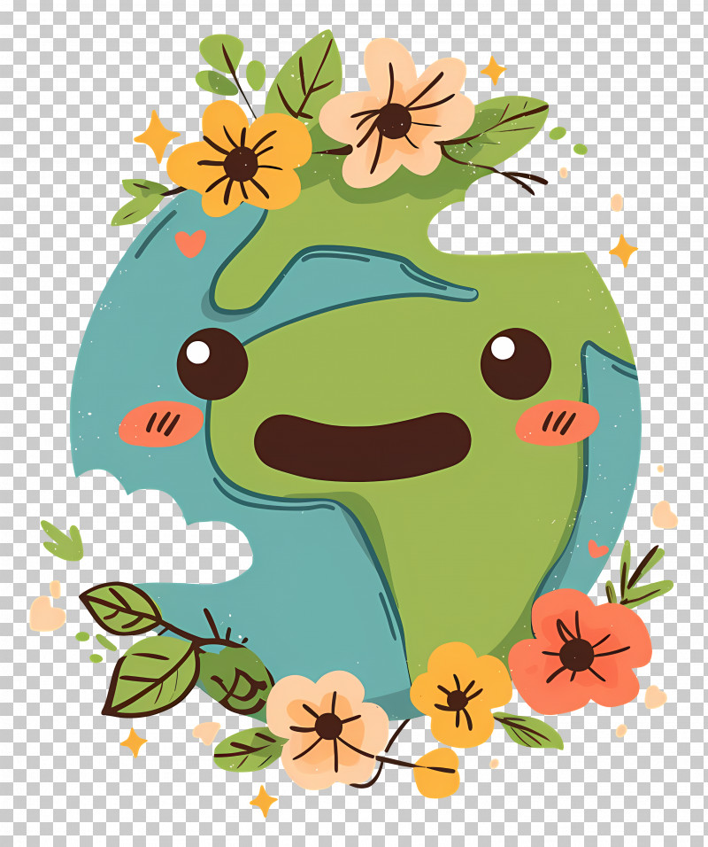 Cute Earth - Happy Earth With Flowers Illustration PNG, Clipart, Cute ...