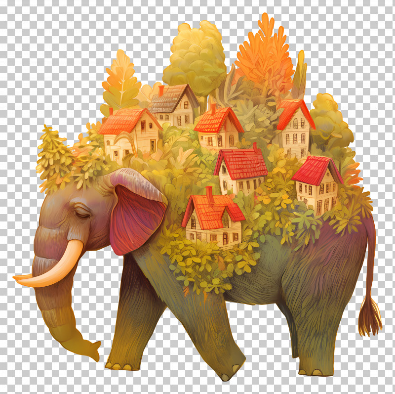 Elephant With Island - Elephant With Miniature Houses On Back PNG ...