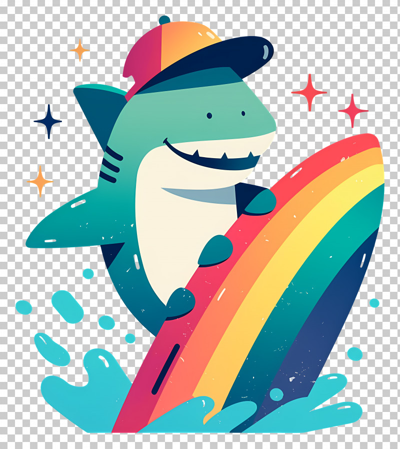 Hello Summer - Cool Shark With Rainbow Surfboard PNG, Clipart, Beach ...