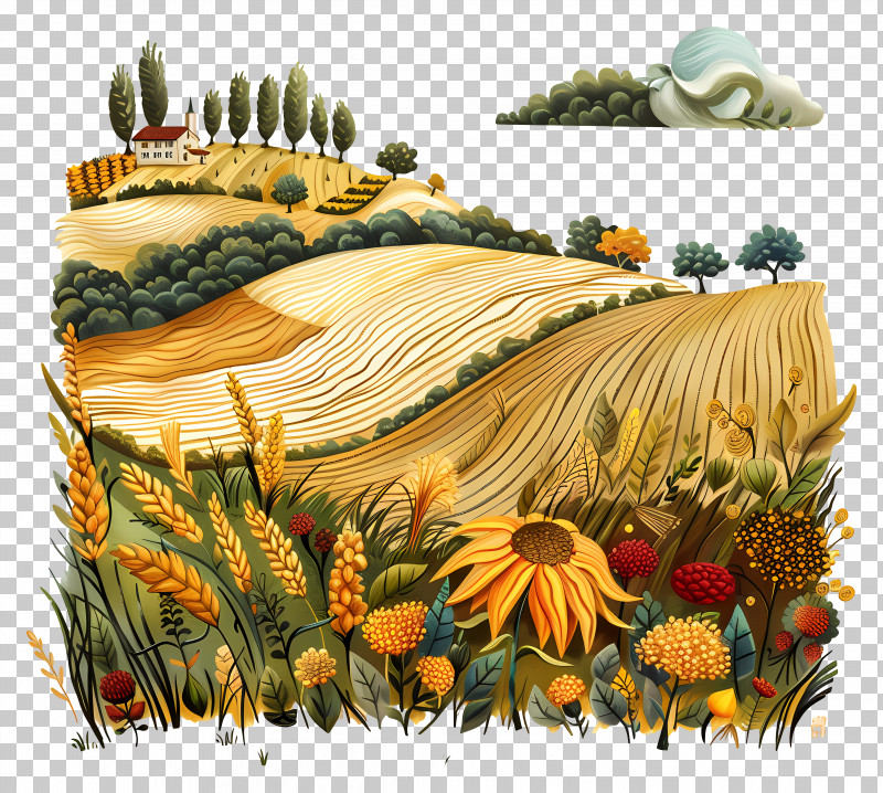 Harvest Field - Lush Harvest Field Landscape Illustration PNG, Clipart ...
