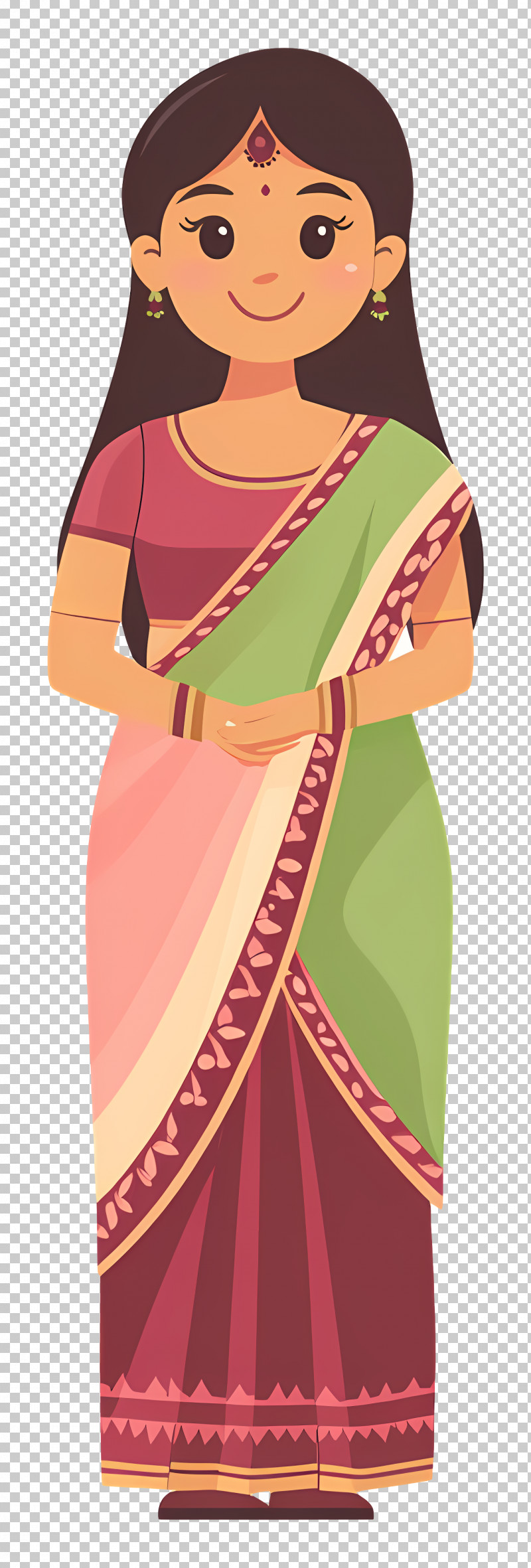 Indian Saree - Indian Cartoon Woman In Traditional Saree Attire PNG ...