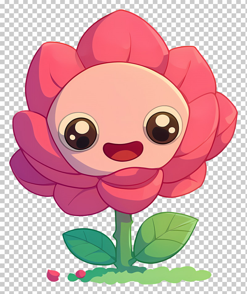 Rose Flower Cartoon - Cute Cartoon Pink Smiling Flower PNG, Clipart ...