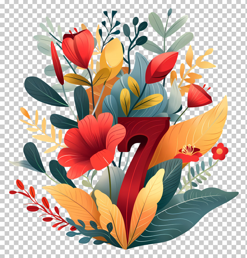 Number 7 - Floral Red Number 7 PNG, Clipart, Artistic, Colorful ...