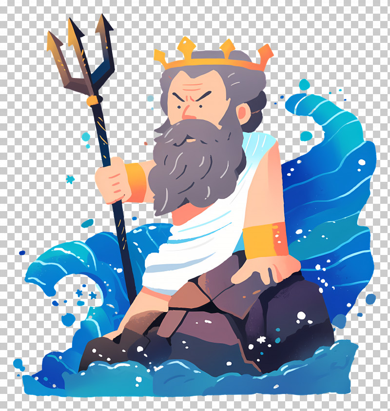 Poseidon With Trident - Poseidon Cartoon Illustration PNG, Clipart, God ...