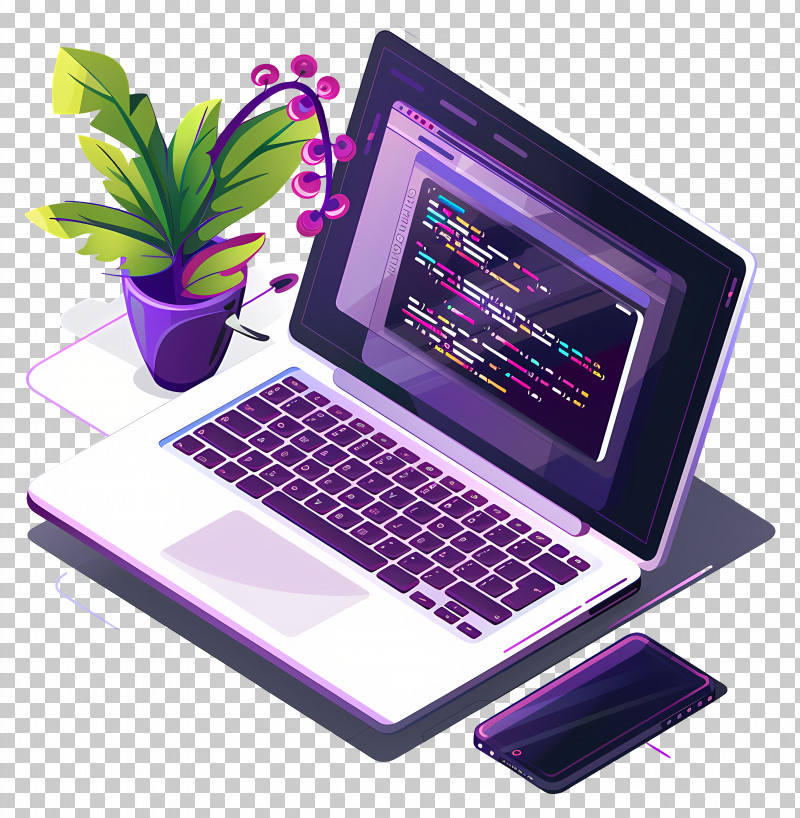 Code Editing - Illustration Of A Laptop With Programming Code And Accessories PNG, Clipart ...