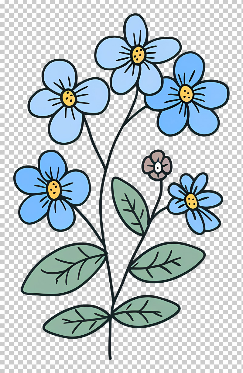 Forget Me Not - Cute Blue Floral Doodle Illustration PNG, Clipart, Artistic Rendering, Blue ...