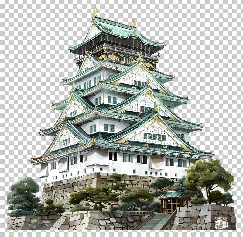 Osaka Castle - Traditional Japanese Castle Illustration PNG, Clipart ...