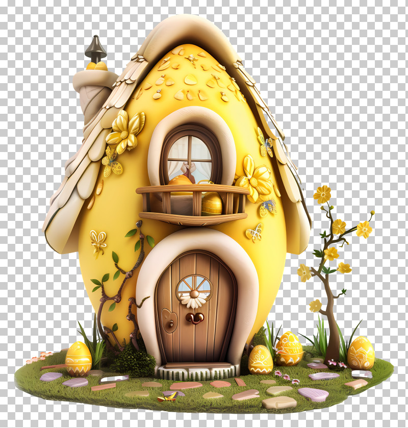 Easter Egg House - Cute Yellow House With Easter Decorations PNG ...