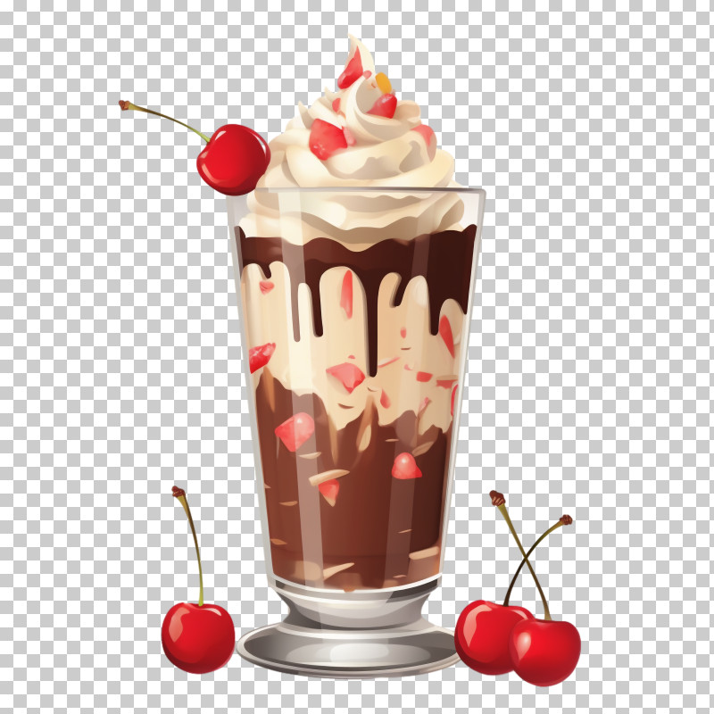 Milkshake - Chocolate Sundae With Cherry Topping PNG, Clipart, Cherries ...