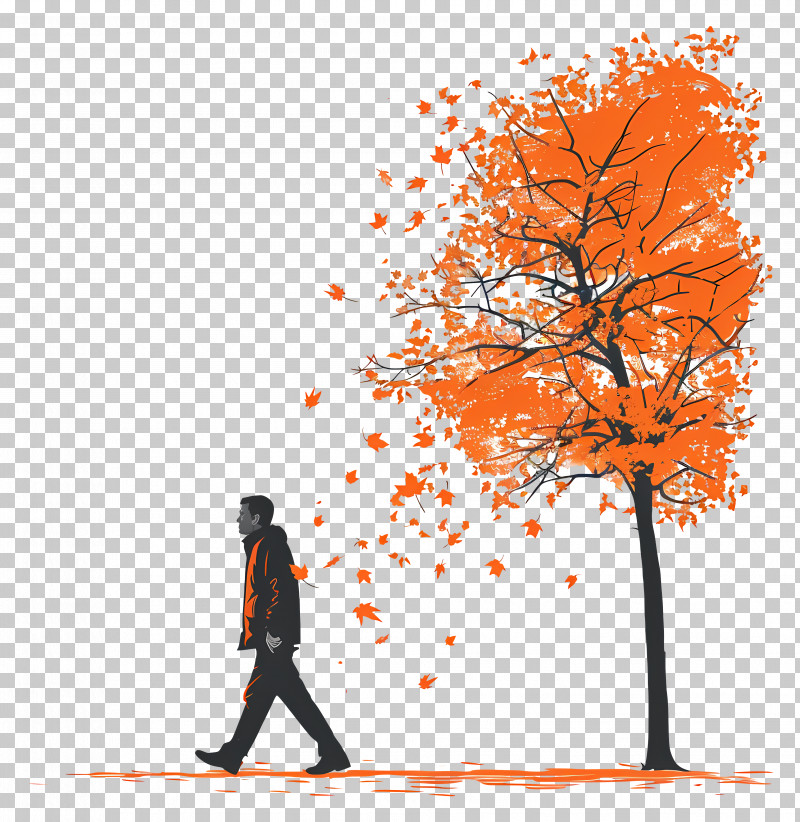 Man In Autumn - Man Walking By A Fall Tree Illustration PNG, Clipart ...