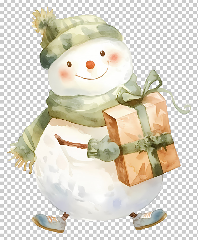 Watercolor Snowman - Happy Snowman With Wrapped Gift PNG, Clipart ...