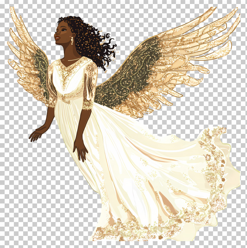 Black Christmas Angel - Elegant Angel In Flight With Golden Wings PNG ...