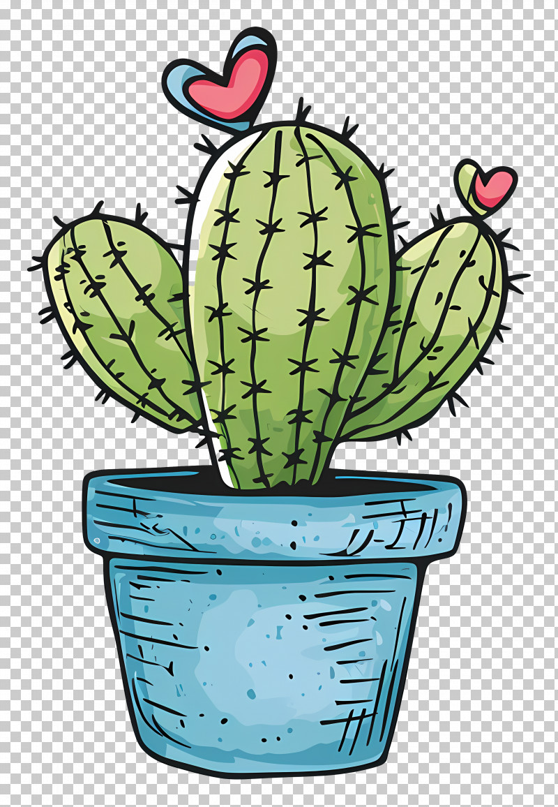Potted Cactus - Decorated Cactus Plant With Heart Symbols PNG, Clipart ...