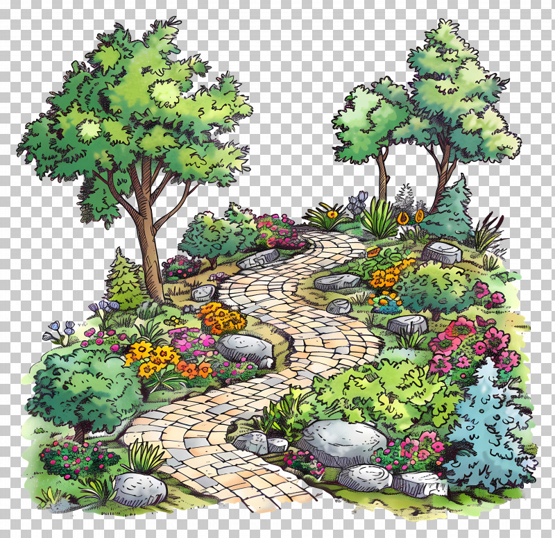 Garden Path - Beautiful Garden Path With Colorful Flowers PNG, Clipart ...