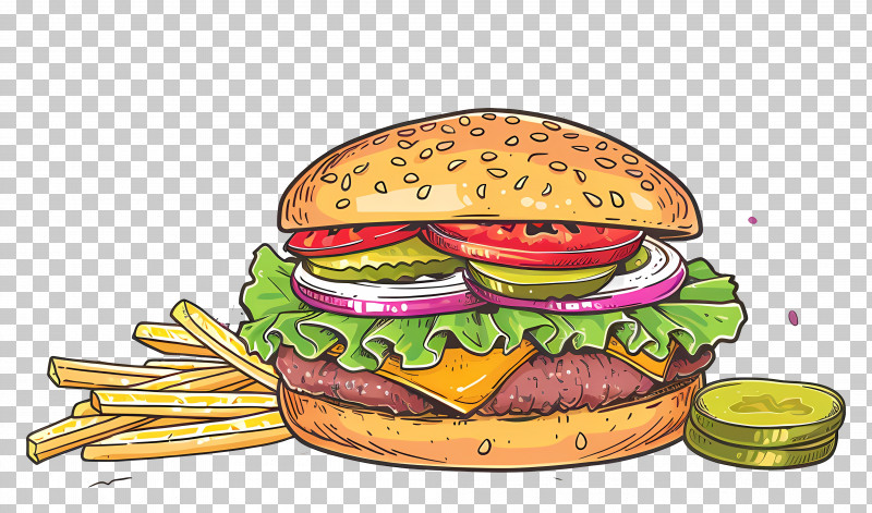 Animated Burger - Delicious Burger With Fries Illustration PNG, Clipart ...