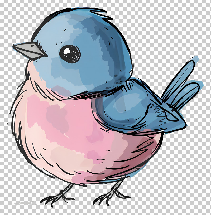Doodle Bird - Cute Blue And Pink Bird Illustration PNG, Clipart, Avian ...